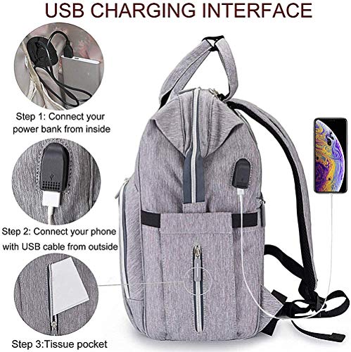 Diaper Bag Backpack,Multifunction Travel Backpack with USB Charging Port Baby Shower Baby Nappy Changing Bags-Grey