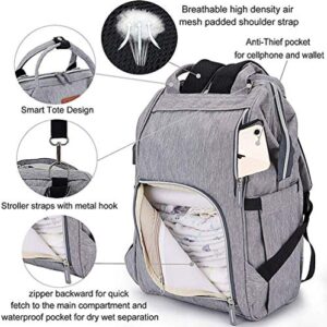 Diaper Bag Backpack,Multifunction Travel Backpack with USB Charging Port Baby Shower Baby Nappy Changing Bags-Grey