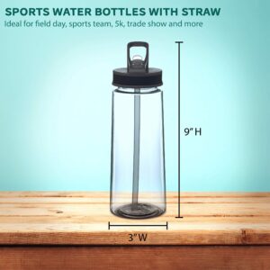 DISCOUNT PROMOS Plastic Sports Bottles with Spill Proof Lids 22 oz. Set of 6, Bulk Pack - Reusable, With Straw, Perfect for Gym, Outdoor Sports, Home, Office - Clear