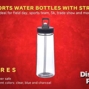 DISCOUNT PROMOS Plastic Sports Bottles with Spill Proof Lids 22 oz. Set of 6, Bulk Pack - Reusable, With Straw, Perfect for Gym, Outdoor Sports, Home, Office - Clear