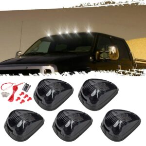 5 x cab marker light,smoke lens white led cab roof running lights, accessories light w/wiring pack compatible with 1999-2016 f150 f250 f350 f450 f550 f650 f750 e150 e250 super duty pickup trucks