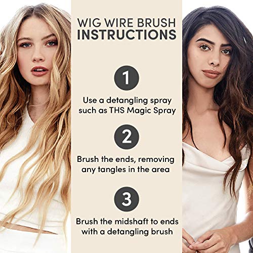 Wig Wire Brush by The Hair Shop - Salon Professional Grade Ergonomic Travel Size- Small & Safe Detangler Tool for 100% Remy Human & Synthetic Hair Extensions, Wigs, & Doll Hair - For Kids, Men & Women