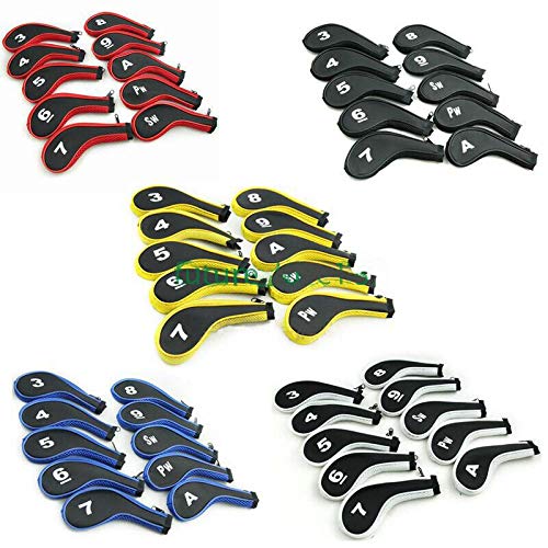 DBYAN 10pcs Number Printing Long Sleeve Golf Club Iron Covers Head Covers Set with Zipper for Irons Taylormade Ping Callaway Mizuno Cobra,Black/Blue