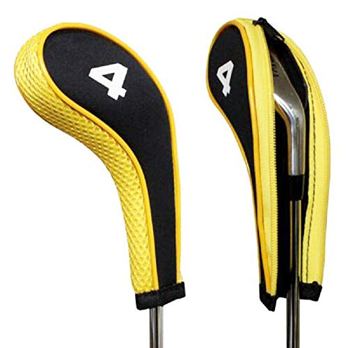 DBYAN 10pcs Number Print Long Sleeve Golf Club Iron Covers Head Covers Set with Zipper for Irons Taylormade Ping Callaway Mizuno Cobra,Black/Yellow