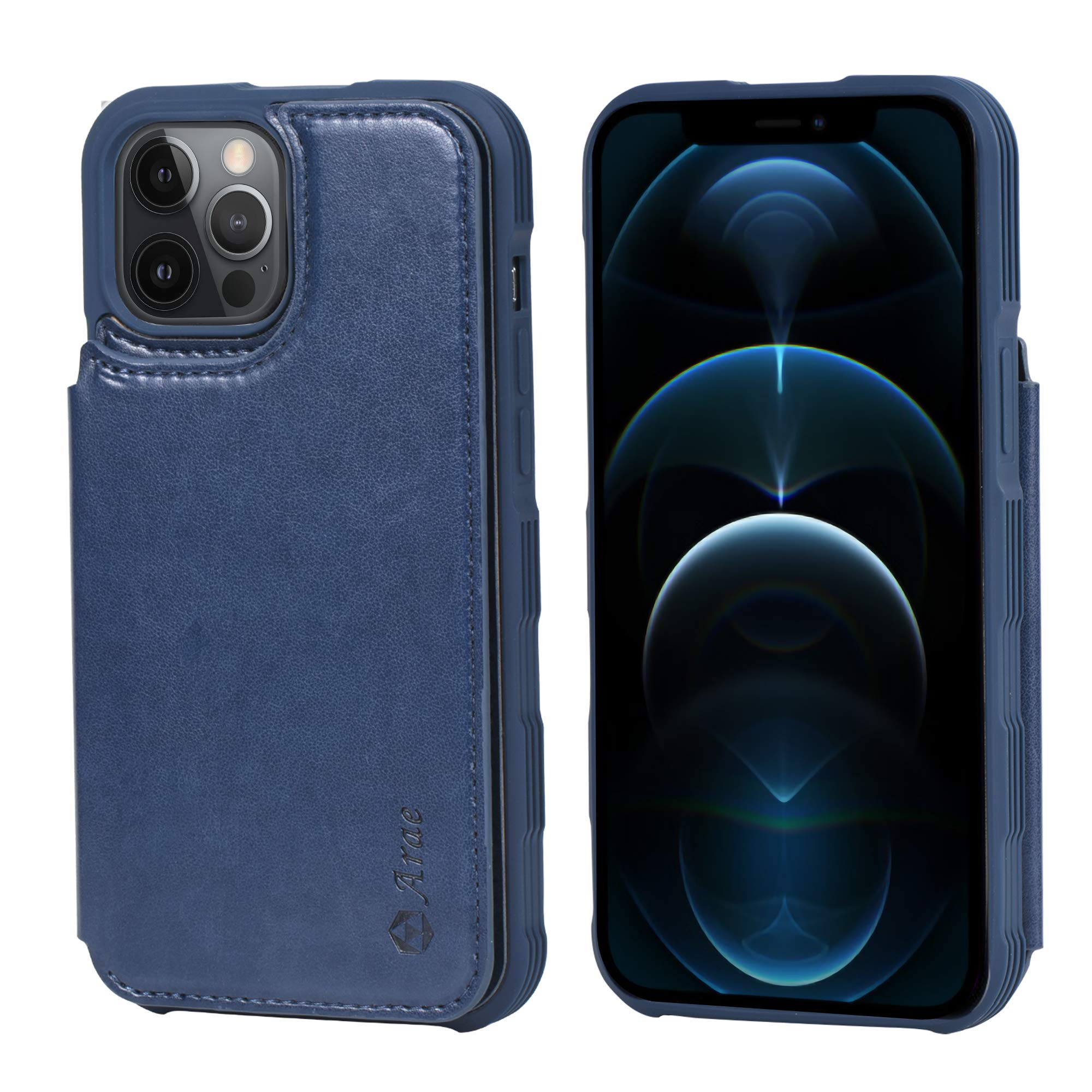 Arae Compatible for iPhone 12 Pro Max Case with Card Holder - Wallet Case with PU Leather Card Pockets Back Flip Cover for iPhone 12 Pro Max 6.7 inch - Blue