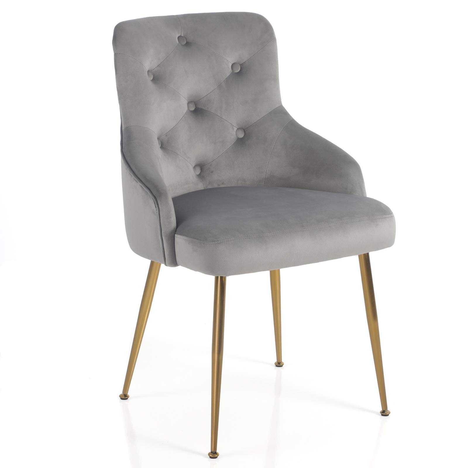 Blairot Velvet Vanity Chair with Tufted Back Gold Metal Legs Dining Chair Mid Century Modern Upholstered Accent Desk Chair for Living Room Home Office Bedroom (Grey)