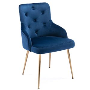 fcquality velvet vanity chair with tufted back gold metal legs dining chair mid century modern upholstered accent desk chair for living room home office bedroom, cobalt/royal blue