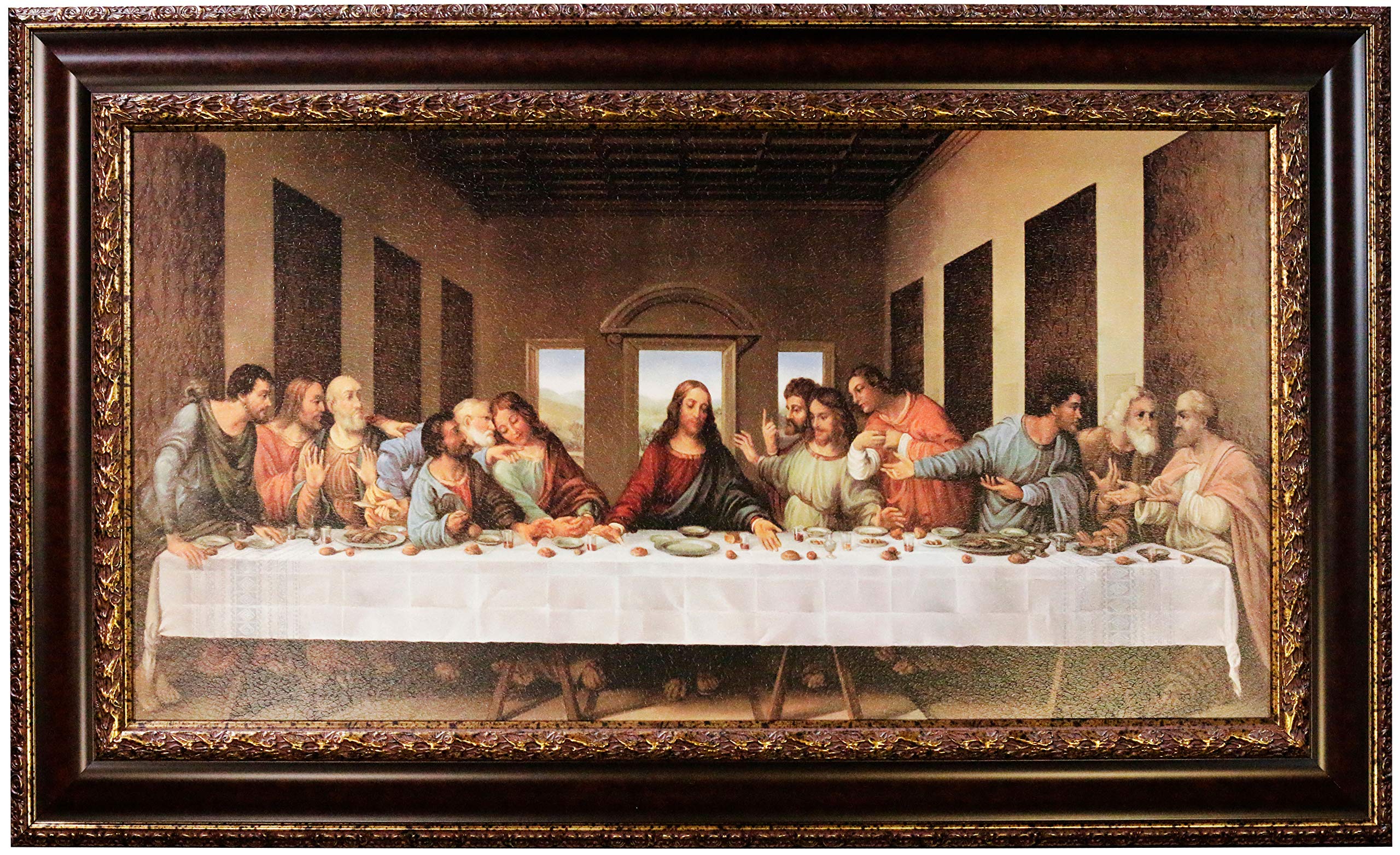 Mom’s Art Studio - Last Supper Wall Decor 46.5 X 28 Inches, Leonardo Da Vinci Reproductions, Museum Look Art Framed, Artist’s Acrylic Coating, Wall Art for Home Decor (Large, Brown Gold)