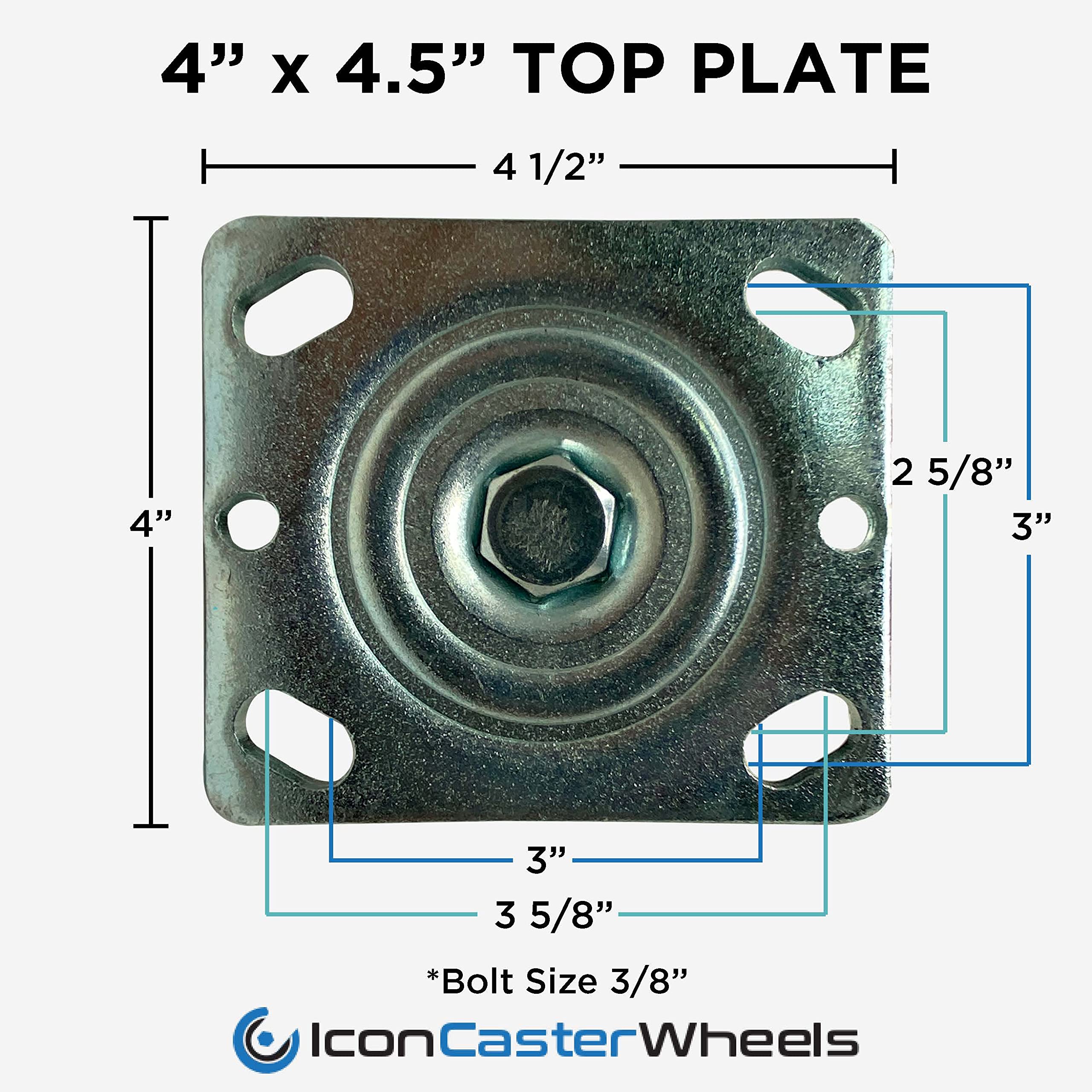 ICONCASTERWHEELS 6" x 2" Replacement Heavy Duty Industrial Casters, Top Plate 4" x 4.5", Red, Non-Marking Pro-Tech Polyurethane Wheel, Load Capacity 3600 lbs. per Set (4-Pack)