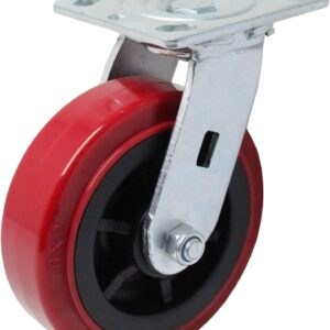 ICONCASTERWHEELS 6" x 2" Replacement Heavy Duty Industrial Casters, Top Plate 4" x 4.5", Red, Non-Marking Pro-Tech Polyurethane Wheel, Load Capacity 3600 lbs. per Set (4-Pack)