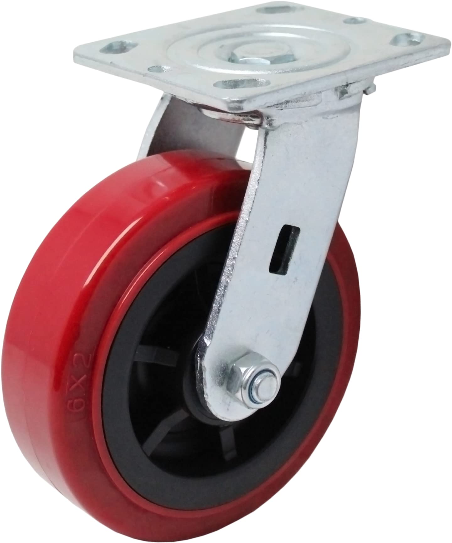 ICONCASTERWHEELS 6" x 2" Replacement Heavy Duty Industrial Casters, Top Plate 4" x 4.5", Red, Non-Marking Pro-Tech Polyurethane Wheel, Load Capacity 3600 lbs. per Set (4-Pack)