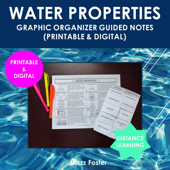 Water Properties Differentiated Guided Notes Foldable / Worksheet (Printable & Digital)