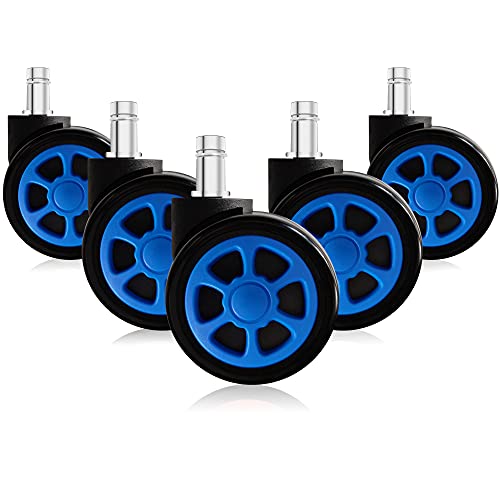 TIANSHU Office Chair Wheels,Universal Gaming Chair Casters Heavy Duty Office Chair Replacement Parts Rubber Desk Chair Caster Wheels for Wood & Hardwood Floors Set of 5, Blue