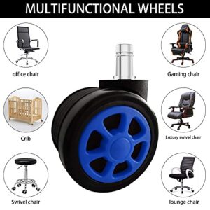 TIANSHU Office Chair Wheels,Universal Gaming Chair Casters Heavy Duty Office Chair Replacement Parts Rubber Desk Chair Caster Wheels for Wood & Hardwood Floors Set of 5, Blue