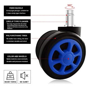 TIANSHU Office Chair Wheels,Universal Gaming Chair Casters Heavy Duty Office Chair Replacement Parts Rubber Desk Chair Caster Wheels for Wood & Hardwood Floors Set of 5, Blue