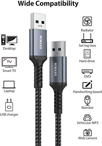 NIMASO USB A to USB A 3.0 Cable 2 Pack [6.6FT+6.6FT], USB to USB Cable, USB Male to Male Cable Double End USB Cord Compatible with External Hard Drive, DVD Player, Laptop Cooler,Camera and More