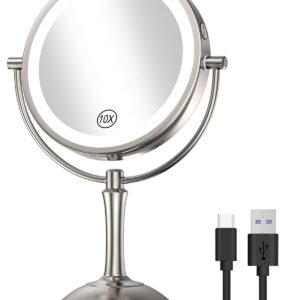 Gospire 8'' Lighted Makeup Mirror with Double Sided 1X/10X Magnification, [54 LED Lights & 3 Color Lighting & Adjustable Brightness] Touch Control Cosmetic Mirror [Rechargeable] Vanity Mirror