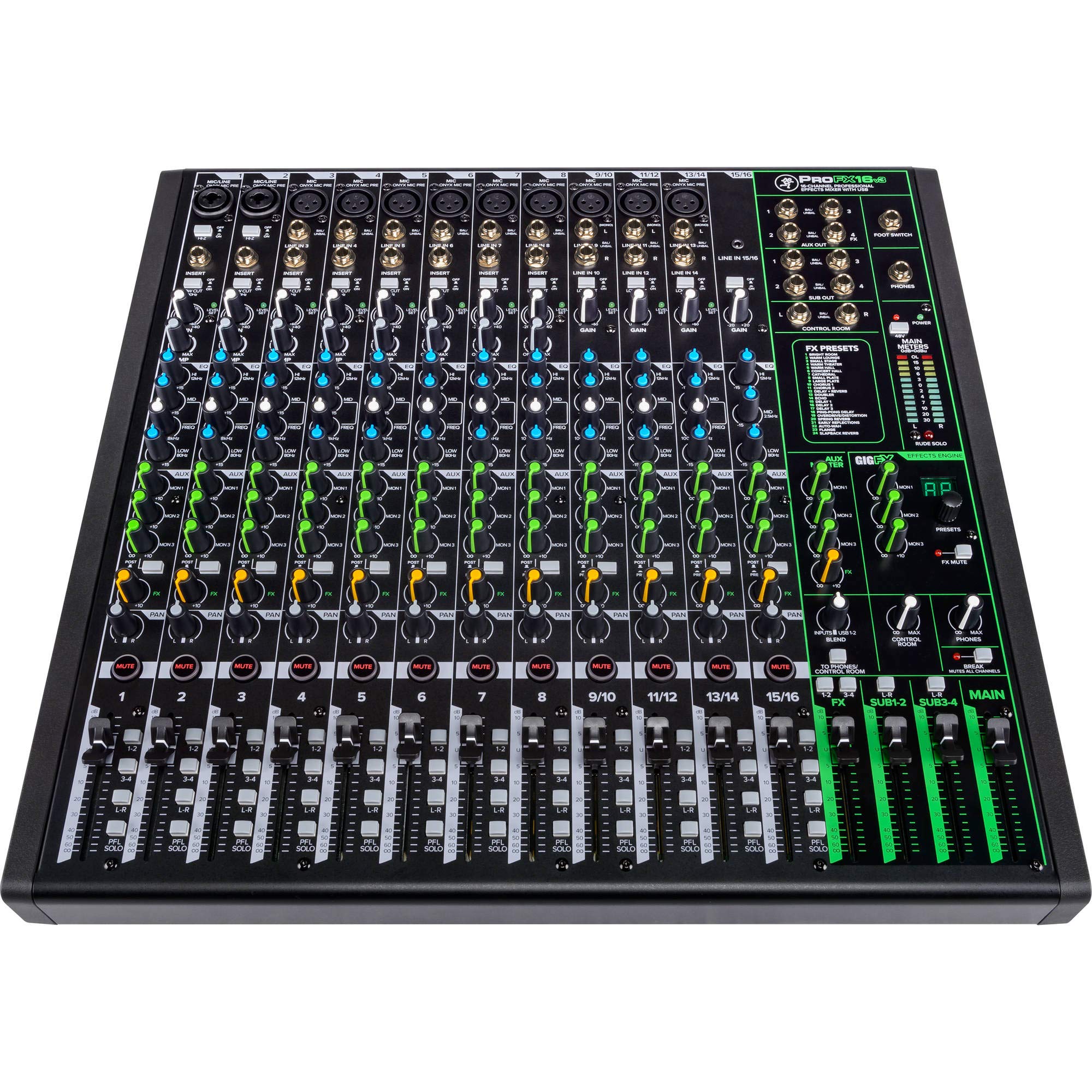 Mackie ProFX16v3 16-Channel Unpowered Mixer USB Bundle with Waveform OEM DAW, 4x Mophead 10-Foot TRS Cable, 4x 10-Foot XLR Cable, 2x 1/4" to 3.5mm Adapter, 10x Cable Ties and Microfiber Cloth