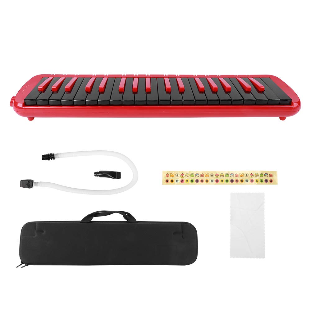 Melodica, 37 Key Melodica Blowpipe Wind Musical Instrument Suitable for Beginner Practice + Bag F37s(Red)