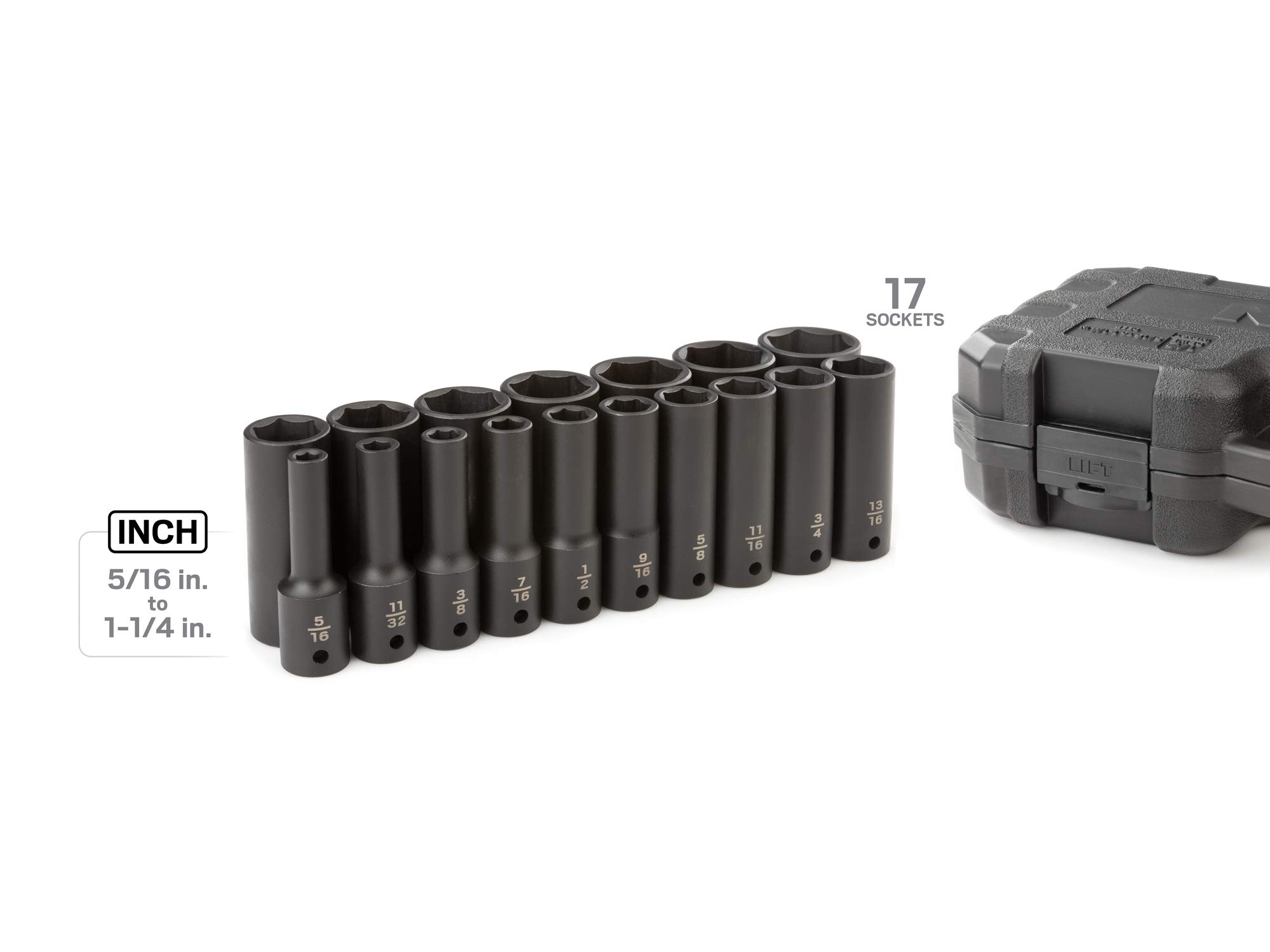 TEKTON 1/2 Inch Drive Deep 6-Point Impact Socket Set, 17-Piece (5/16-1-1/4 in.) | SID92305