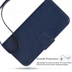 Arae Compatible with iPhone 12 Case and iPhone 12 Pro Case Wallet Flip Cover with Card Holder and Wrist Strap for iPhone 12/12 Pro 6.1 inch - Blue