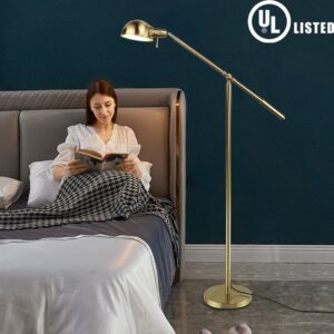 DINGLILIGHTING DLLT Metal Floor Lamp, Adjustable Swing Arm Reading Standing Lamp, 9W Modern Pole Light Brass Task Lighting for Living Room Bedroom Office Home Decor, E26 Bulb Included, Gold