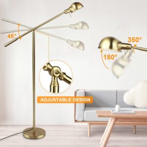 DINGLILIGHTING DLLT Metal Floor Lamp, Adjustable Swing Arm Reading Standing Lamp, 9W Modern Pole Light Brass Task Lighting for Living Room Bedroom Office Home Decor, E26 Bulb Included, Gold