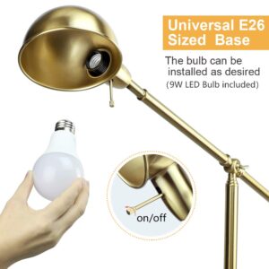 DINGLILIGHTING DLLT Metal Floor Lamp, Adjustable Swing Arm Reading Standing Lamp, 9W Modern Pole Light Brass Task Lighting for Living Room Bedroom Office Home Decor, E26 Bulb Included, Gold