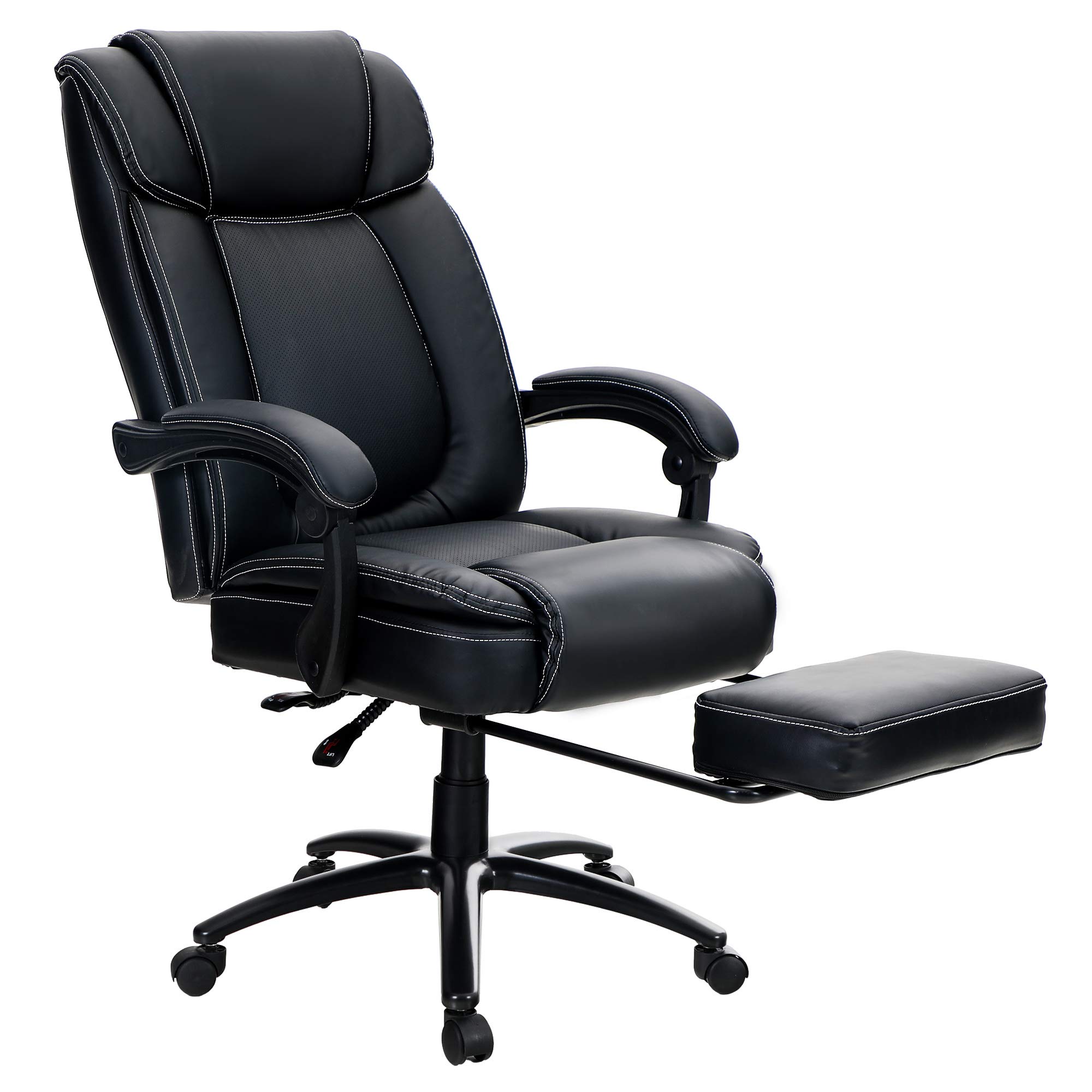 MAISON ARTS High Back Bonded Leather Reclining Office Chair Task Chair, Heavy Duty Executive Massage Computer Desk Chair with Retractable Footrest and Metal Base for Home Office