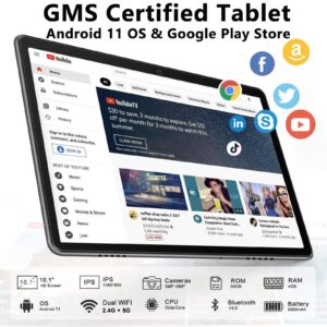 MEBERRY 2023Updated Android 11 Tablet : 10.1-inch Ultra-Fast 4GB/RAM,64GB/ROM Tablets-8000mAh Battery-2.4G+5G WiFi Support - Bluetooth Keyboard | Mouse | M7 Tablet Cover and More Include - Metal Gray