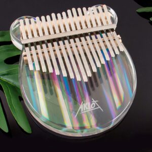 kalimba, aklot thumb piano 17 keys crystal finger piano rainbow bear start kits with protective case tuning hammer study booklet cleaning cloth