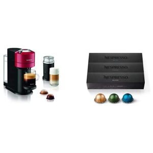 nespresso vertuo next red by breville with aeroccino3 + nespresso capsules vertuoline, best seller variety pack, medium and dark roast coffee, 30 count coffee pods