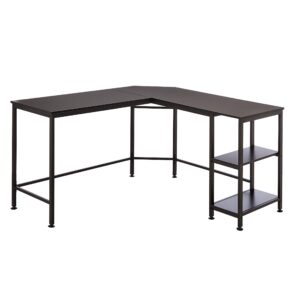 amazon basics l-shape computer desk with shelves for storage, 54.3 inch, black with black frame