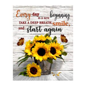 every day is a new beginning - sunflower positive quotes inspirational wall art, motivational flowers picture wall decor print for home decor, office decor, studio & school, great gift for all - 11x14