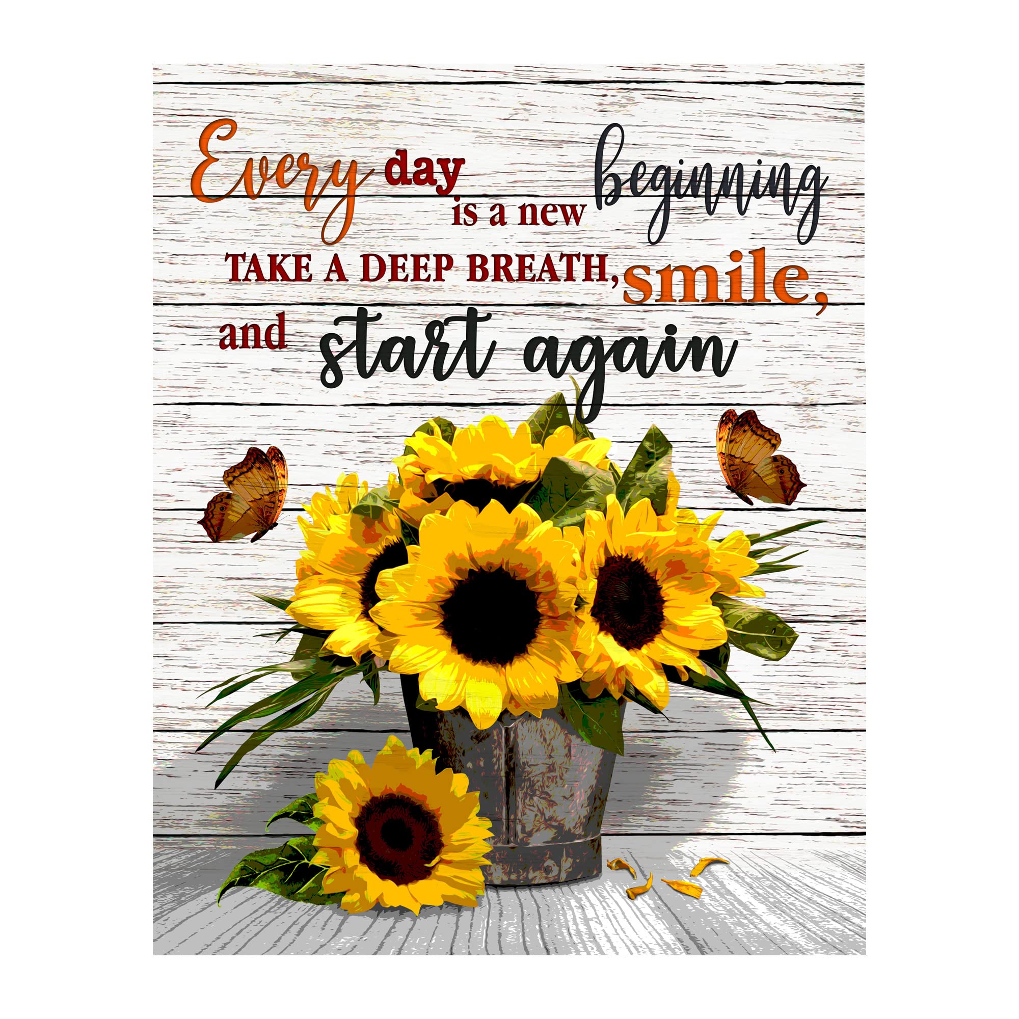 Every Day Is A New Beginning - Sunflower Positive Quotes Inspirational Wall Art, Motivational Flowers Picture Wall Decor Print For Home Decor, Office Decor, Studio & School, Great Gift For All - 11x14