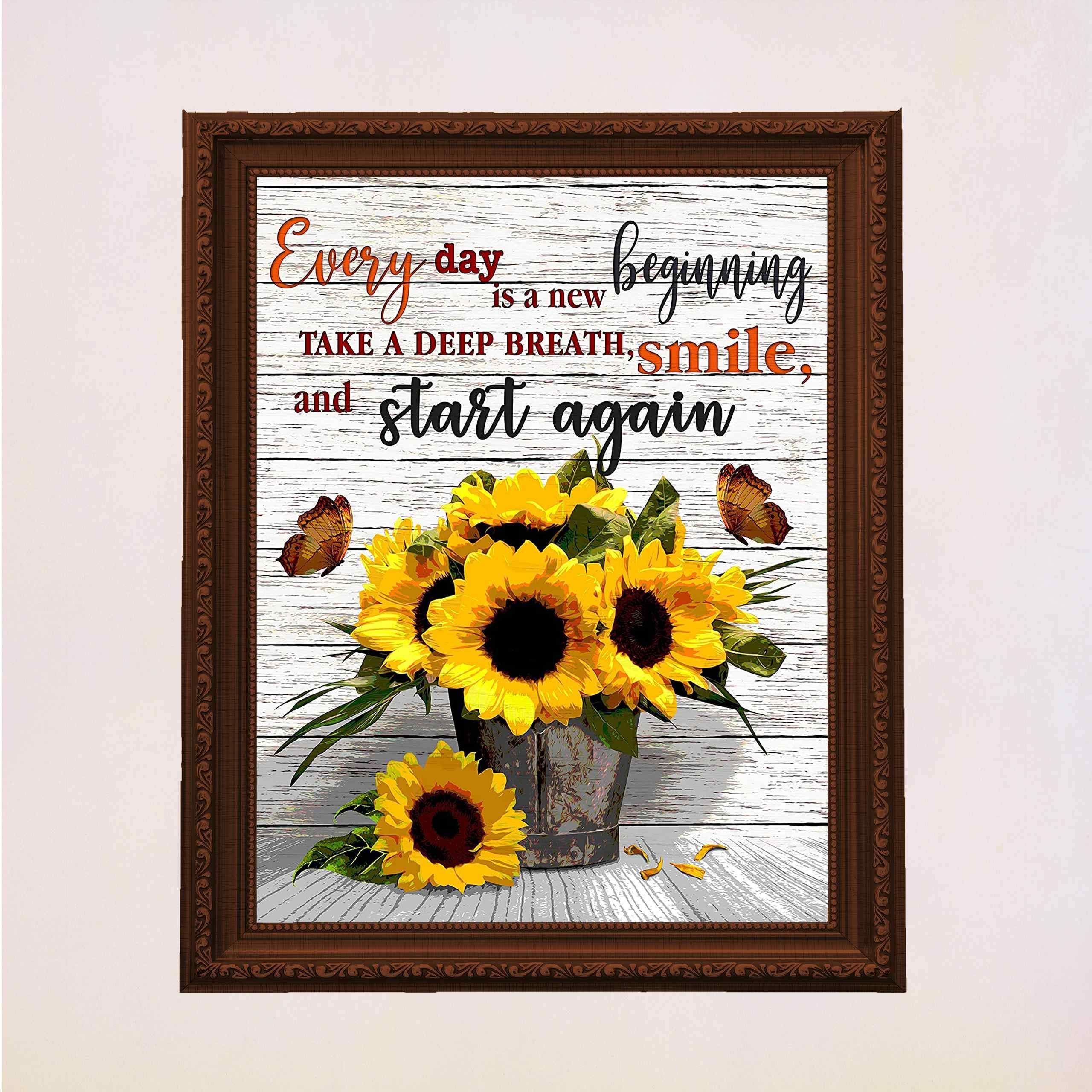 Every Day Is A New Beginning - Sunflower Positive Quotes Inspirational Wall Art, Motivational Flowers Picture Wall Decor Print For Home Decor, Office Decor, Studio & School, Great Gift For All - 11x14