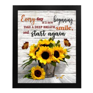 Every Day Is A New Beginning - Sunflower Positive Quotes Inspirational Wall Art, Motivational Flowers Picture Wall Decor Print For Home Decor, Office Decor, Studio & School, Great Gift For All - 11x14