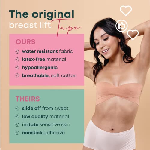 Boob Tape Boobtape for Breast Lift | Includes Nipple Covers | Body Tape for Push up & Shape | Works Great with Sticky Bra Backless Bra or Strapless Bra | Waterproof Sweat-Proof Bob Tape