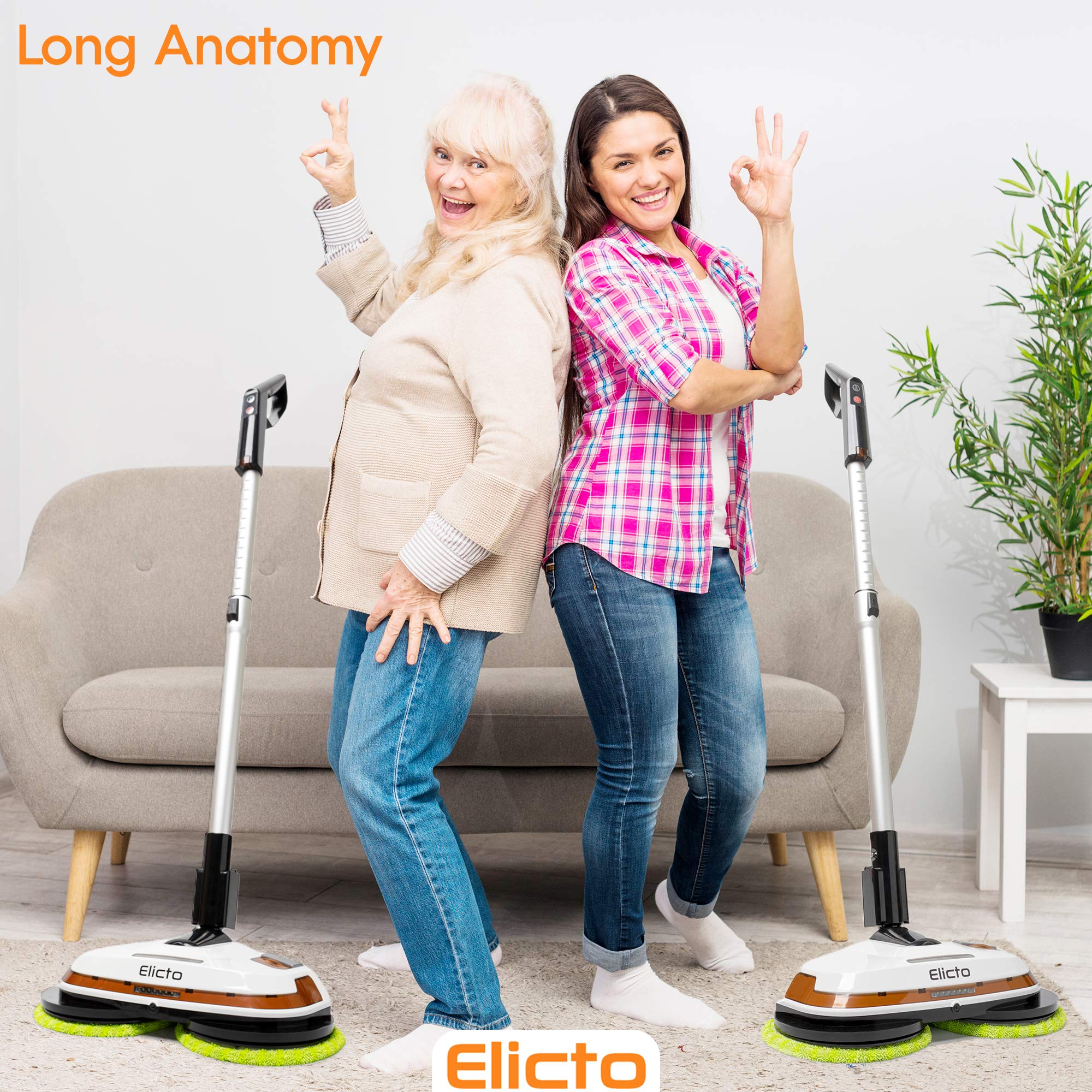 ELICTO ES530 - Electronic Dual Spin Mop and Polisher - Water Spray - Adjustable Height - LED - Reusable Microfiber Pads - All Hard Surfaces - New IMPROVEMENTS 2022