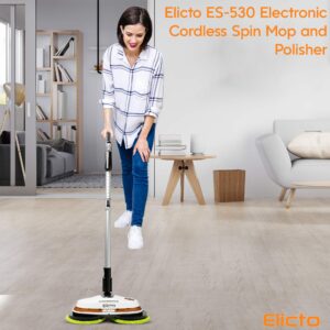 ELICTO ES530 - Electronic Dual Spin Mop and Polisher - Water Spray - Adjustable Height - LED - Reusable Microfiber Pads - All Hard Surfaces - New IMPROVEMENTS 2022