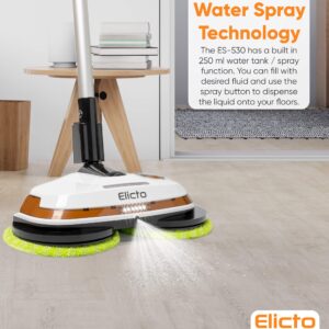 ELICTO ES530 - Electronic Dual Spin Mop and Polisher - Water Spray - Adjustable Height - LED - Reusable Microfiber Pads - All Hard Surfaces - New IMPROVEMENTS 2022