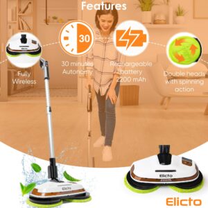 ELICTO ES530 - Electronic Dual Spin Mop and Polisher - Water Spray - Adjustable Height - LED - Reusable Microfiber Pads - All Hard Surfaces - New IMPROVEMENTS 2022