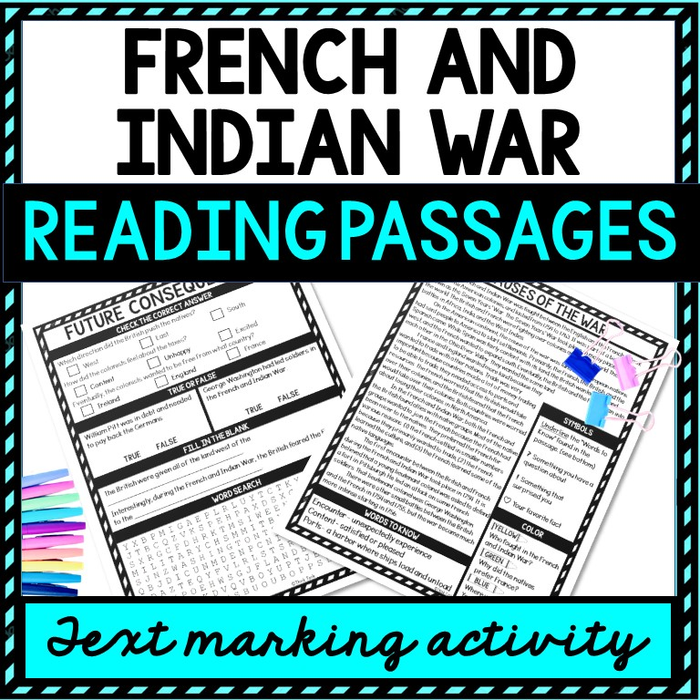 French and Indian War Reading Passages Questions and Text Marking + Word Search