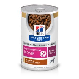 hill's prescription diet gastrointestinal biome digestive/fiber care chicken & vegetable stew wet dog food, veterinary diet, 12.5 oz. cans, 12-pack