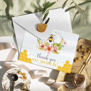 Paper Clever Party Bee Thank You Cards with Envelopes for Baby Shower, Gender Reveal, Wedding, Everyday Occasions, Rustic Bumblebee and Floral Stationery Simple Folded Note Set, 25 Pack