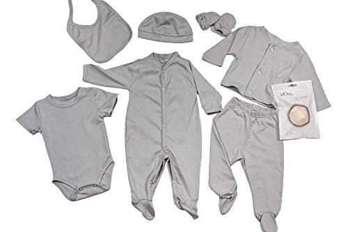 NORibaby Baby Gift Set. 9 Pieces/PIMA Cotton/KONJAC Sponge/Plush/Newborn Baby kit (Grey, 3-6 Months)