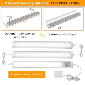 LED Under Cabinet Lighting plug in – ZHIKE (2020 New) Touch Dimmable linkable closet Light for Counter Kitchen Accent Light Natural White 4000K, Tool-Free Install, 9" Length 3-Bars ETL Adapter