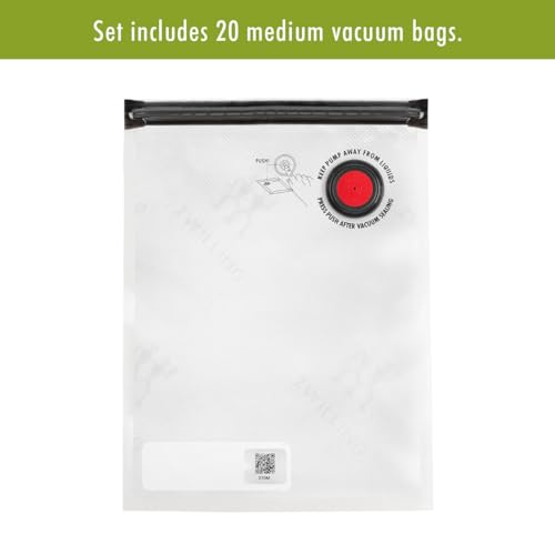 ZWILLING Fresh & Save Set 20-pc Vacuum Sealer Bags, 1 Gallon, Reusable Food Storage Bags for Meal Prep, Reusable Snack Bags, Reusable Sous Vide Bags, 15x11.2x5.7'', Dishwasher Safe , Medium, Clear