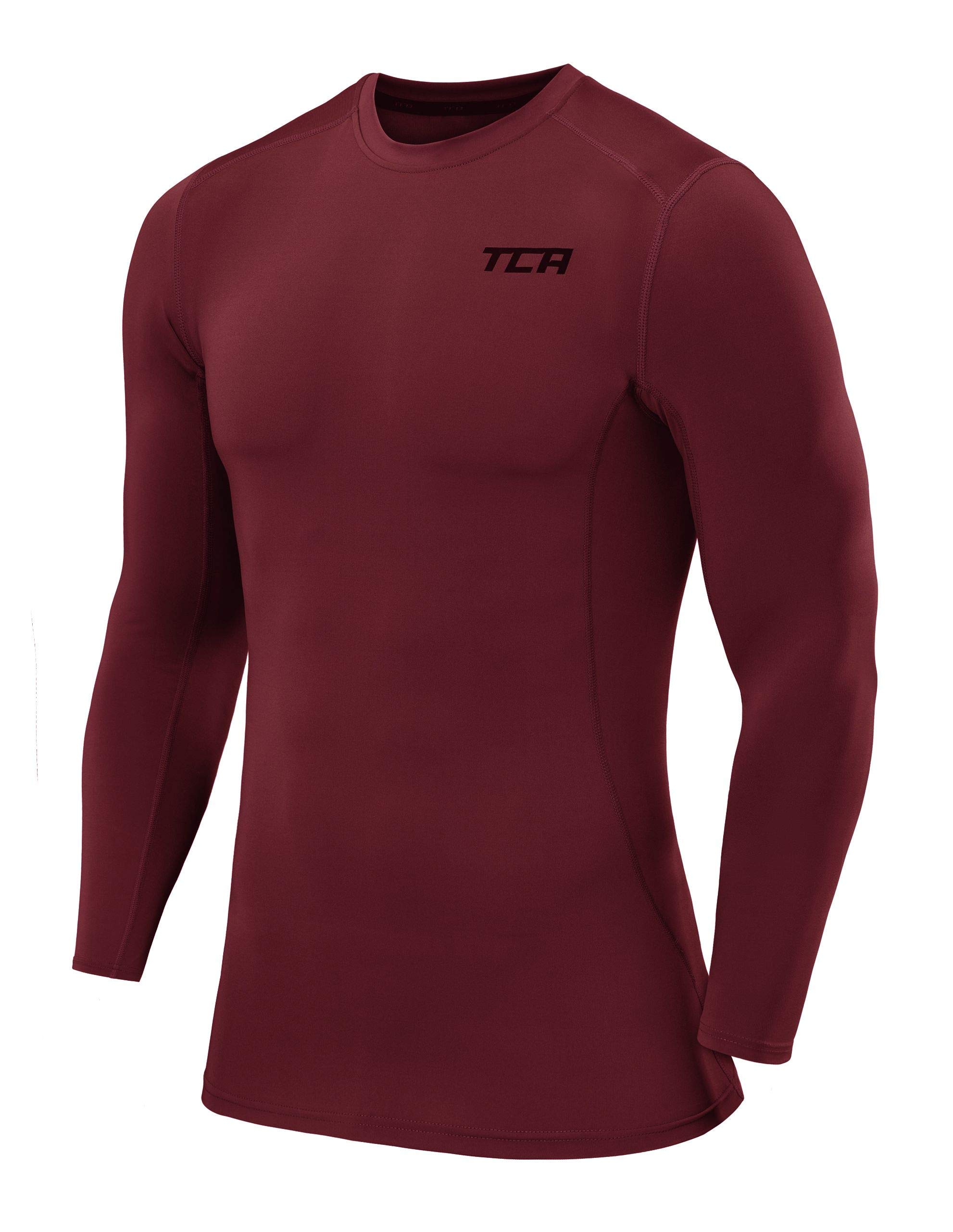 TCA Boys' Pro Performance Long Sleeve Running Compression Base Layer Top - Crew Neck - Cabernet, L Boy (10-12 Years)