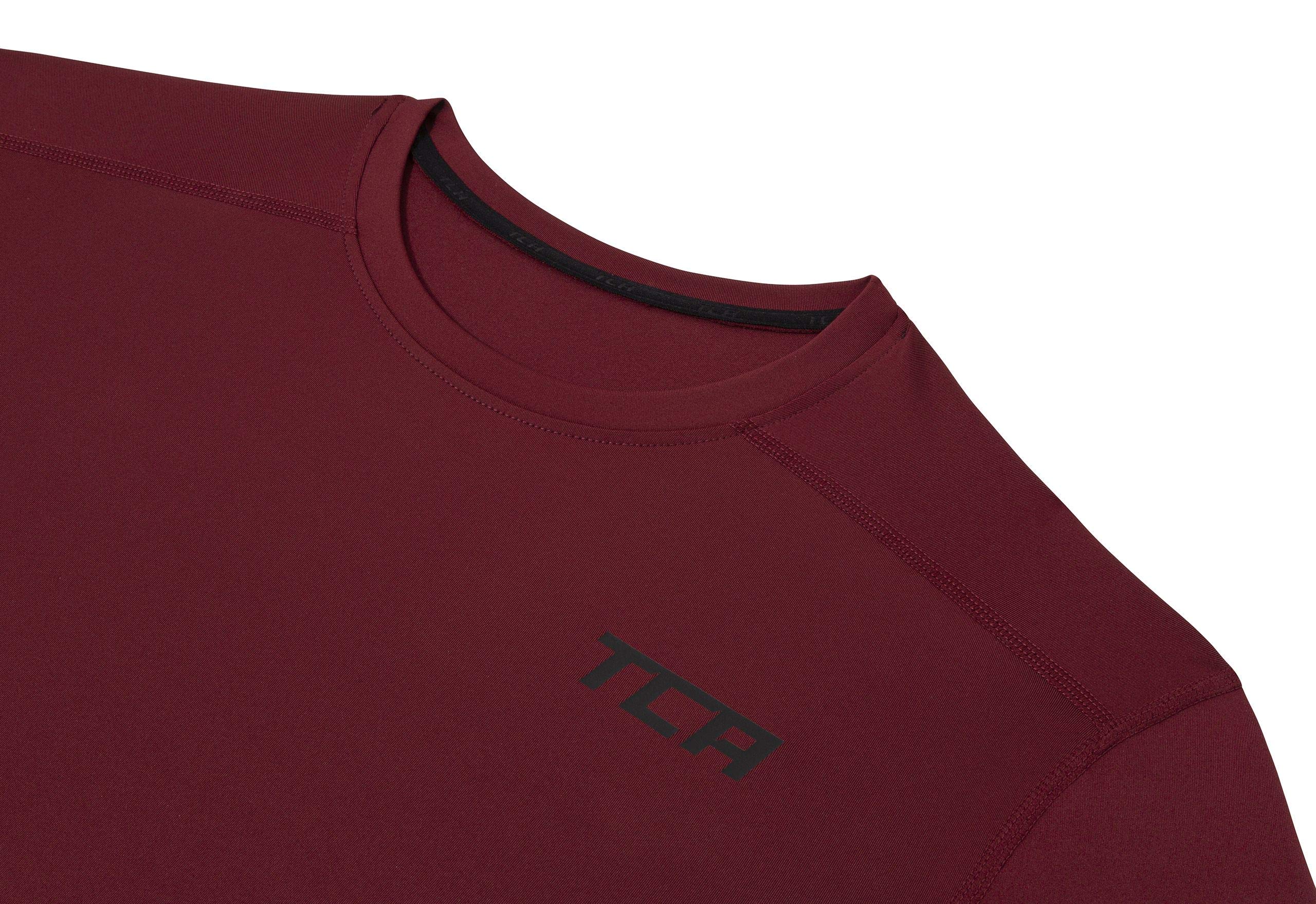 TCA Boys' Pro Performance Long Sleeve Running Compression Base Layer Top - Crew Neck - Cabernet, L Boy (10-12 Years)